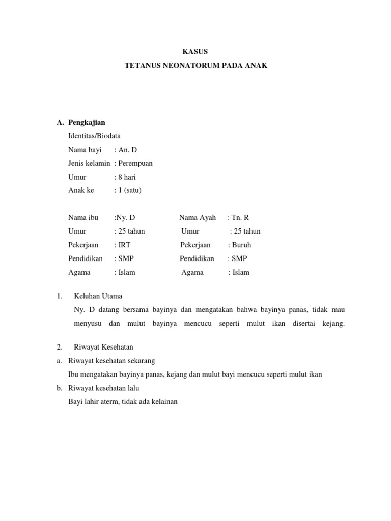 Tetanus Neonatorum pada Bayi 8 Hari | PDF