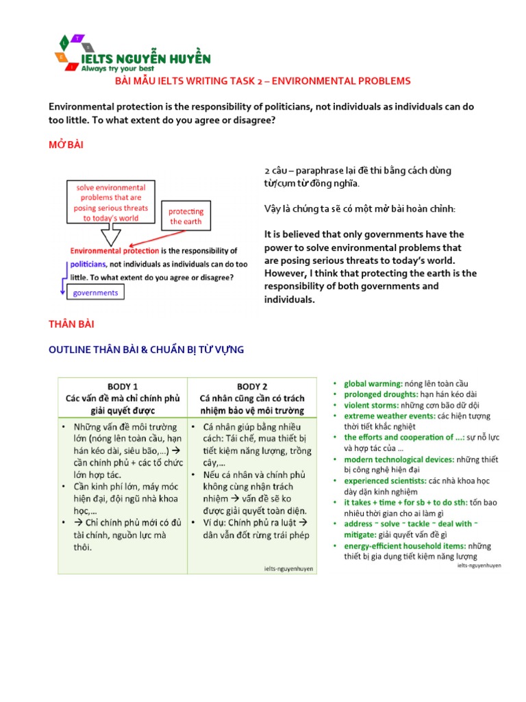 IELTS Writing Task 2 - Environmental Problems | PDF | Environmental ...