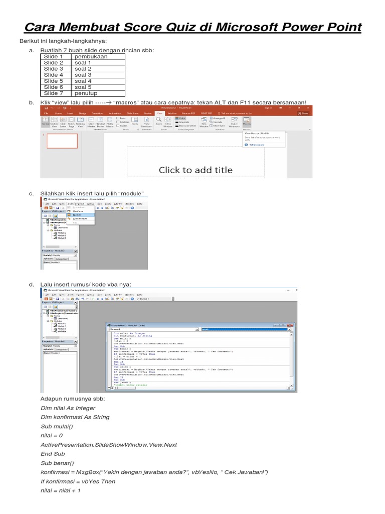 Cara Membuat Score Quiz Di Microsoft Power Point Latihan | PDF