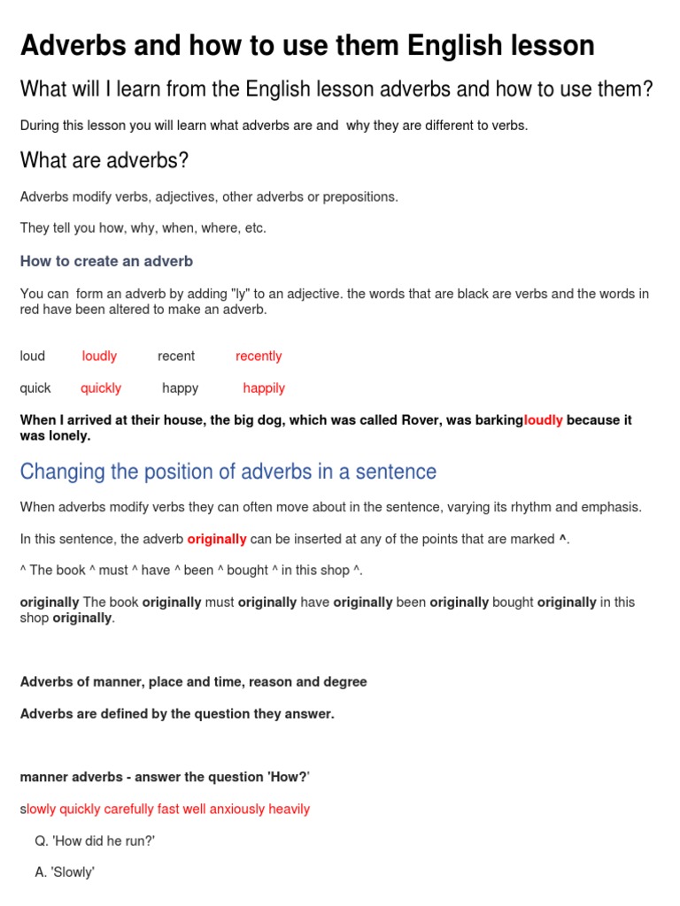 What Will I Learn From The English Lesson Adverbs and How To Use Them ...