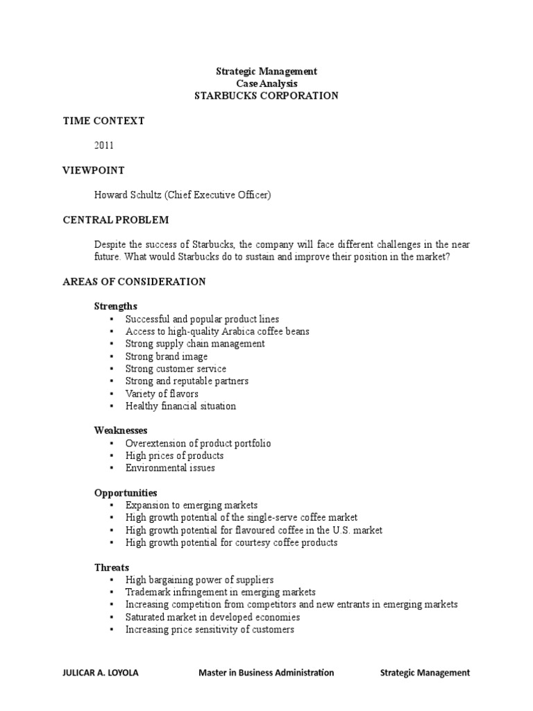 Case Analysis Starbucks | PDF | Starbucks | Strategic Management