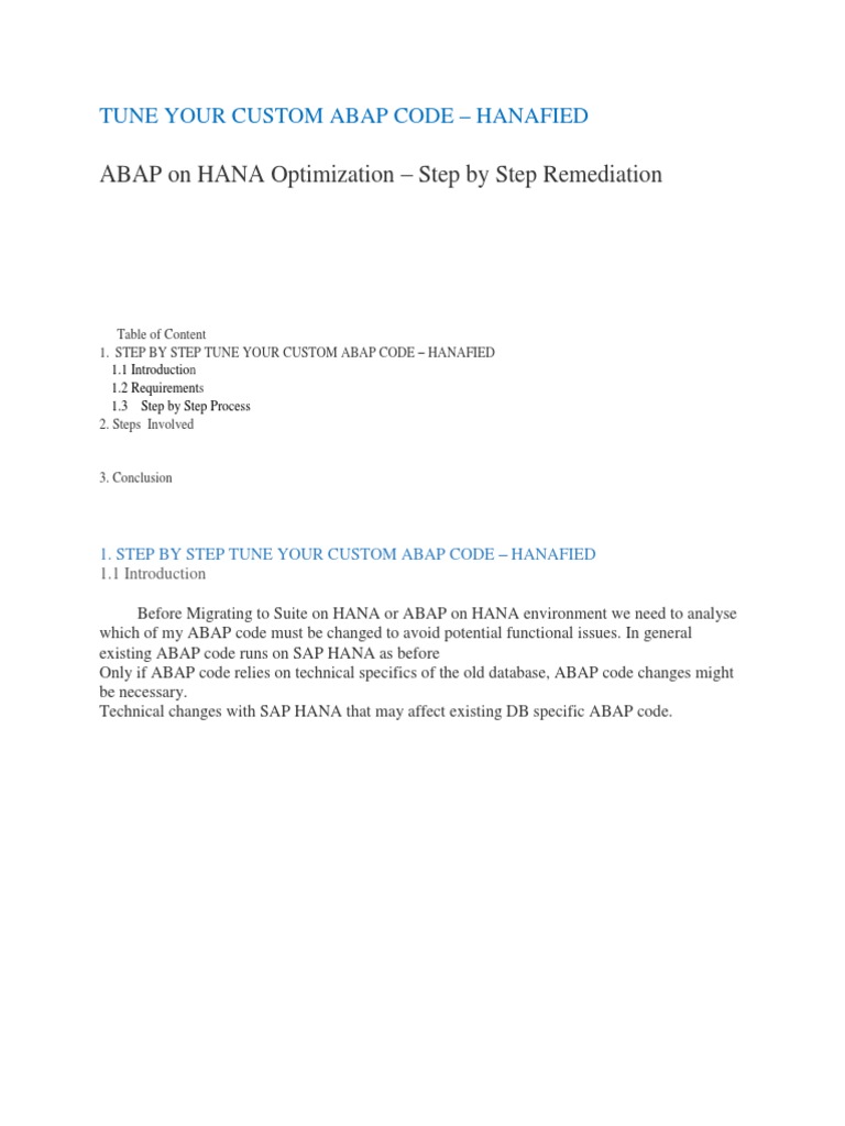 Tune Your Custom Abap Code in HANA Migration | Download Free PDF | Areas Of Computer Science ...