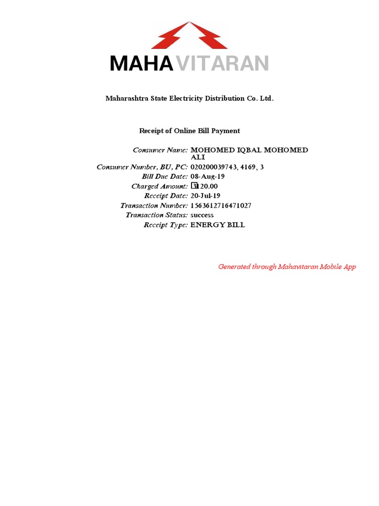 Vitaran: Generated Through Mahavitaran Mobile App | PDF