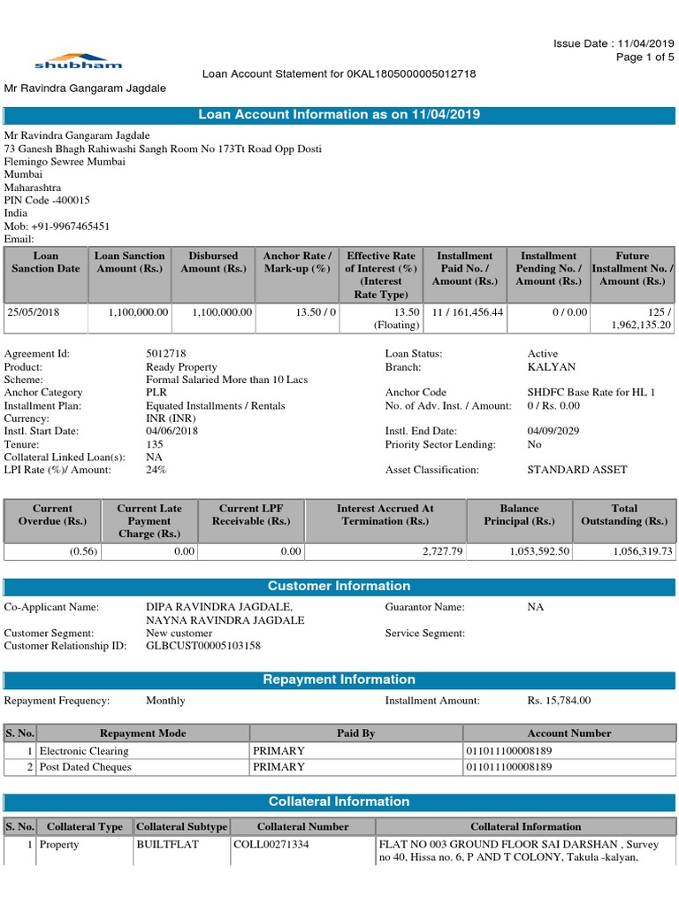 Loan Account Information As On 11/04/2019 | PDF | Financial Transaction ...