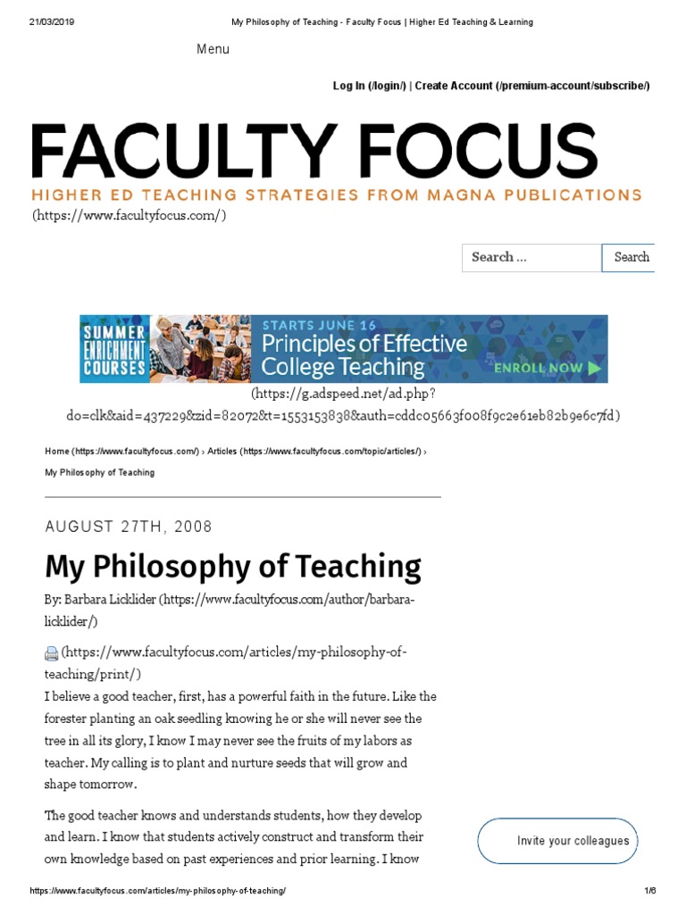 My Philosophy of Teaching - Faculty Focus - Higher Ed Teaching ...