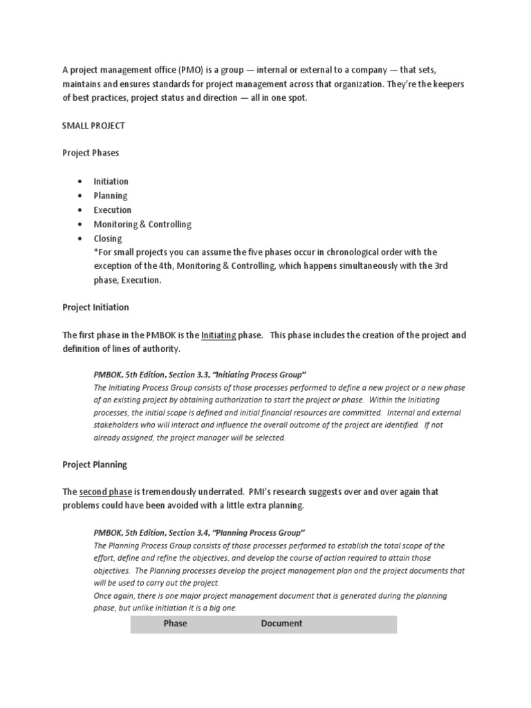 Project Initiation: PMBOK, 5th Edition, Section 3.3, "Initiating ...