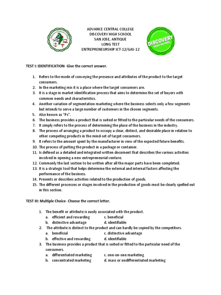 Final Exam Grade 12 | PDF | Market Segmentation | Marketing