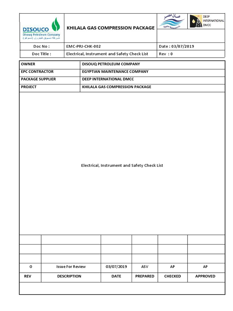 Electrical, Instrumentation & Safety Check List | PDF | Valve ...