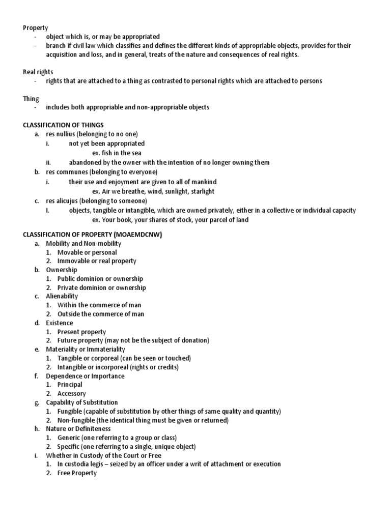 A Comprehensive Overview of Property Law: Classification of Things ...