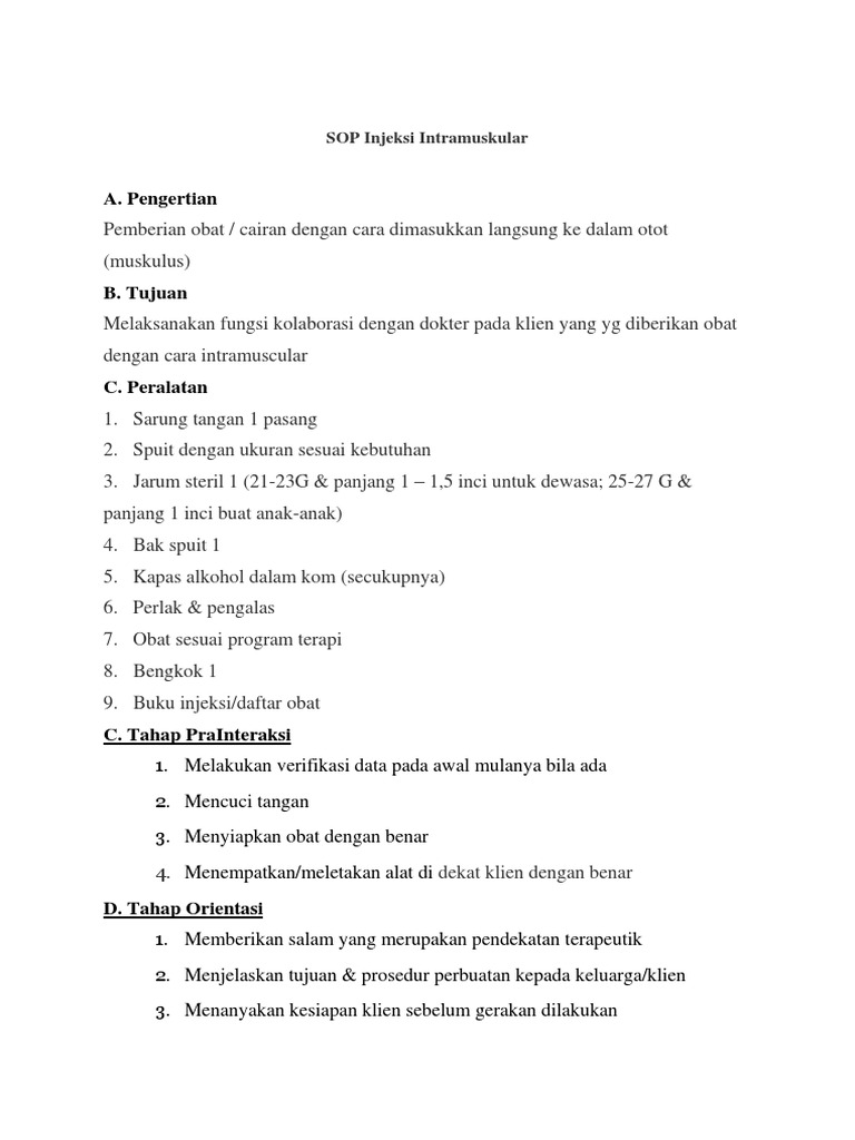 Sop Injeksi IV, Im, SC & Ic | PDF