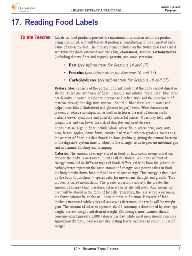 Food Labels Exercise | PDF | Dietary Fiber | Diet & Nutrition
