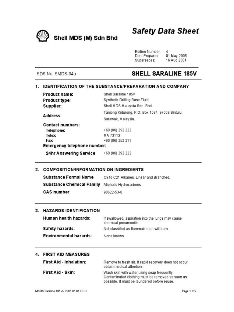 Saraline 185V - 2005 05 01 | PDF | Toxicity | Waste Management