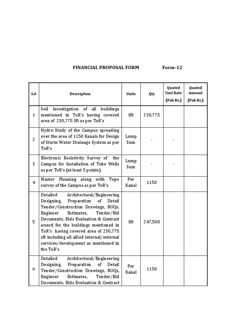 Financial Proposal Form Form12 | PDF | Engineering | Nature