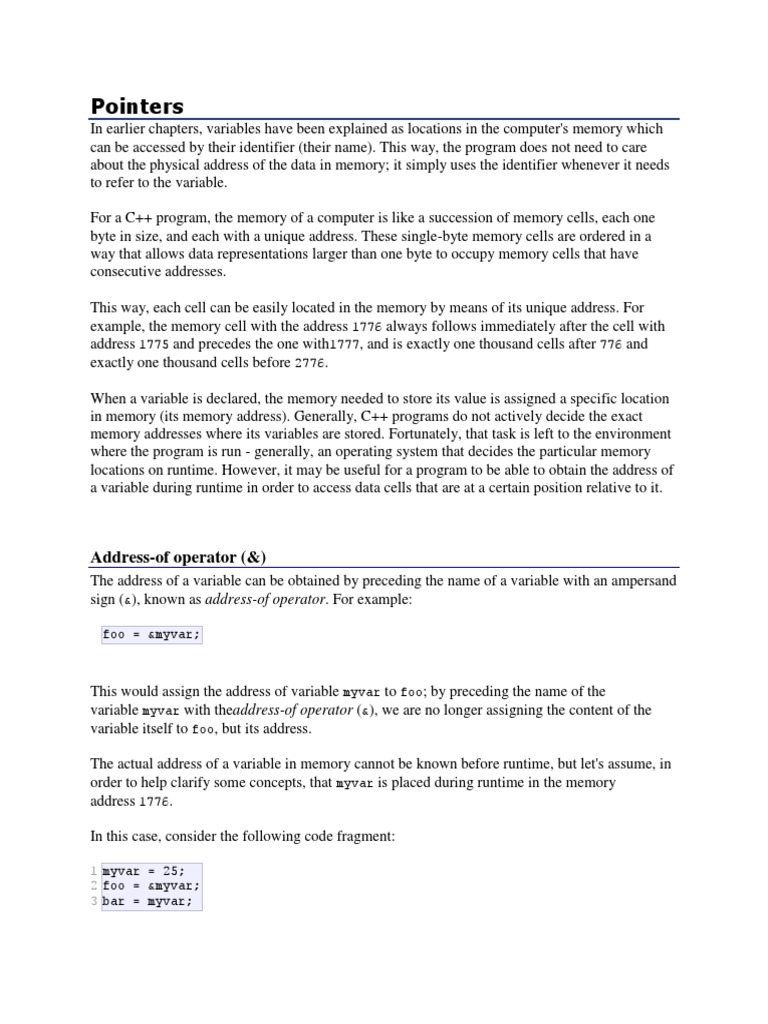 Pointers: Address-Of Operator (&) | PDF | Pointer (Computer Programming ...