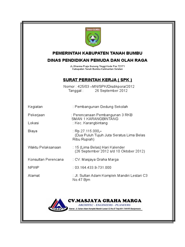 SPK RKB Sman Karangbintang CV - Masjaya Graha Marga | PDF | Bisnis