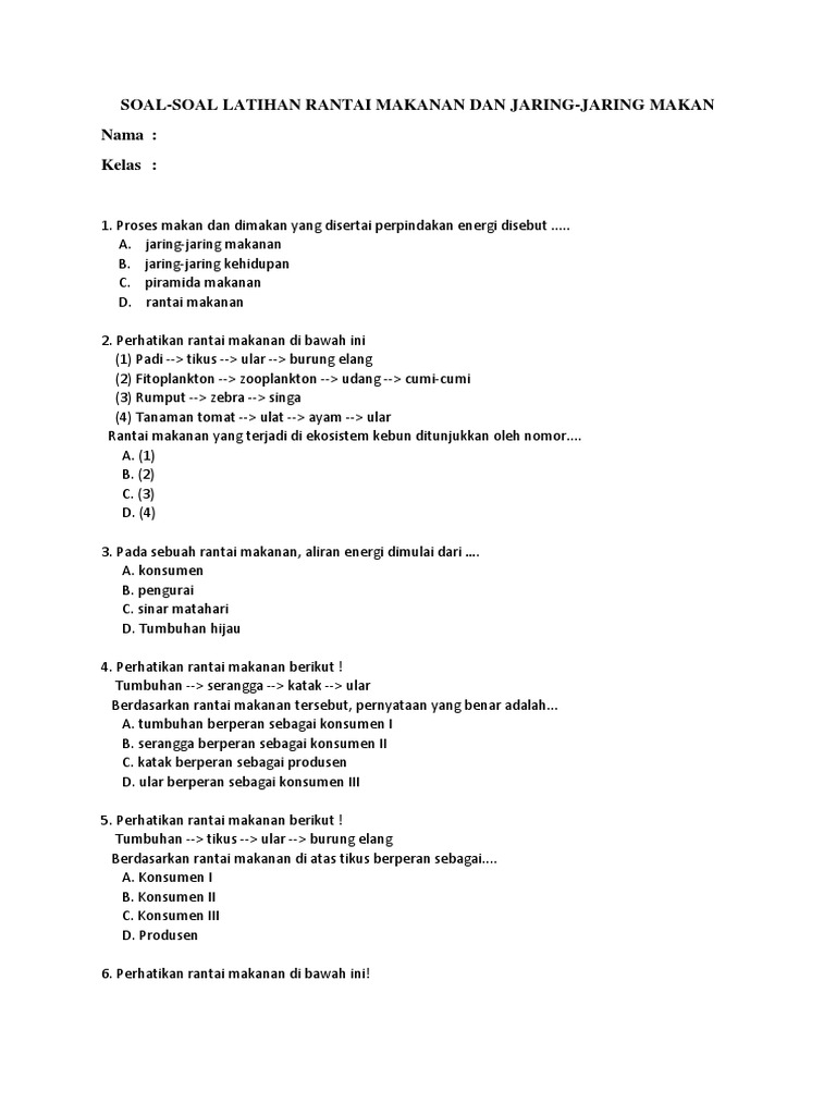 Soal Lat 1 Rantai Makanan | PDF