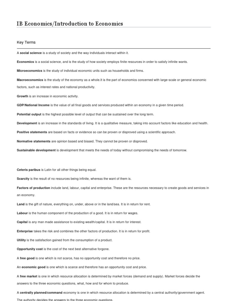 IBDP Chapter 1 - Key Terms To Remember | PDF | Microeconomics ...