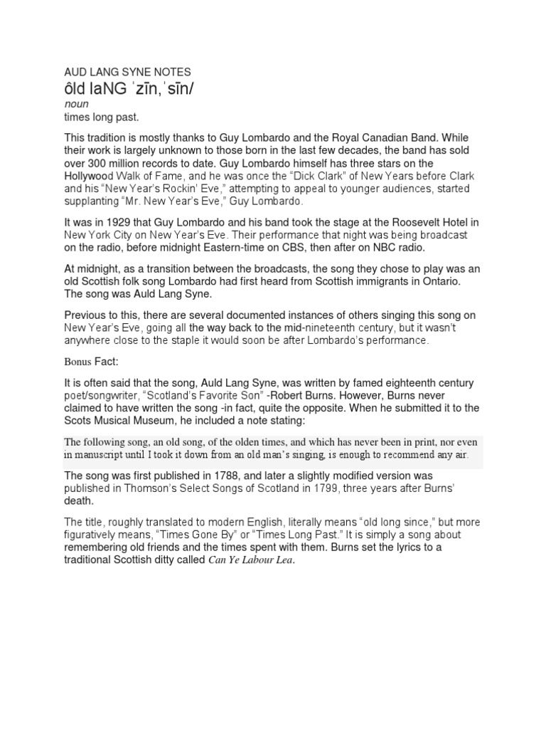 Ôld Lang Zīn, Sīn/: Aud Lang Syne Notes | PDF