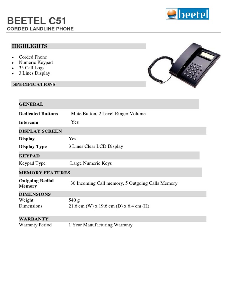 Datasheet of Beetel C-51 | PDF