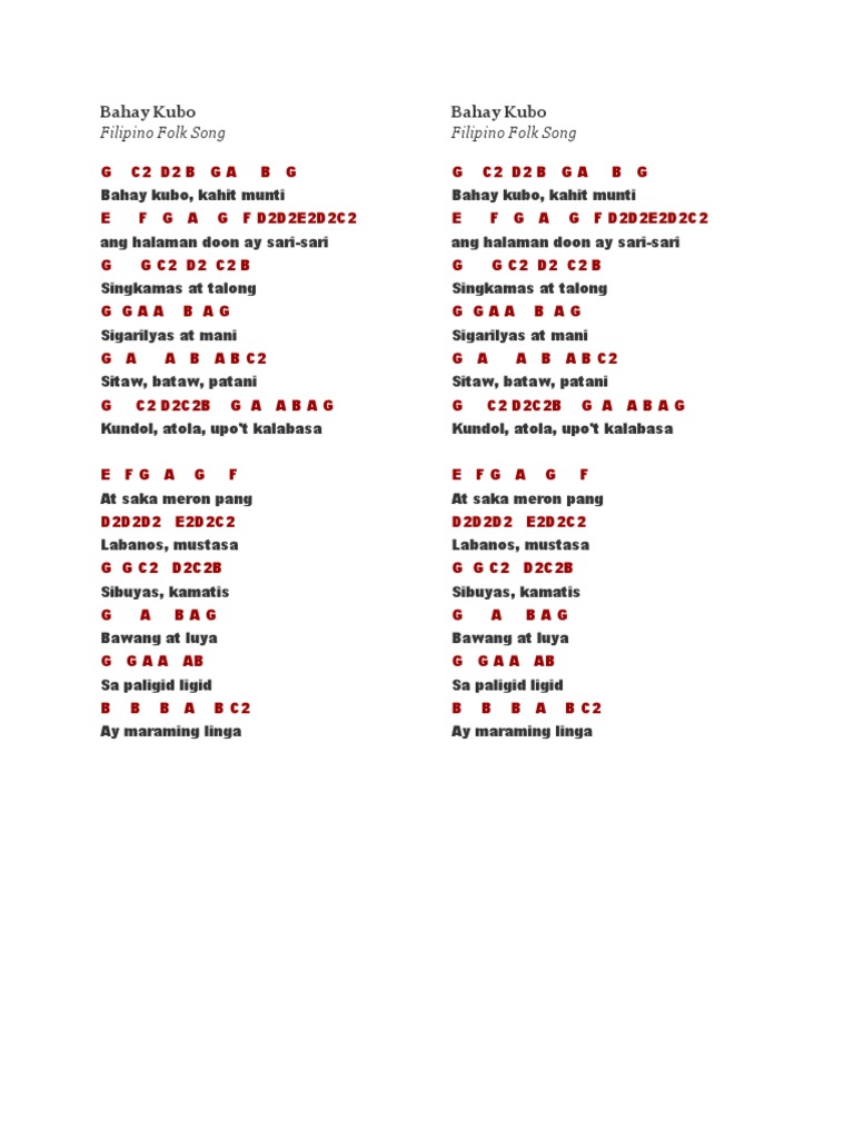 Lyrics Bahay Kubo With Letter Names | PDF