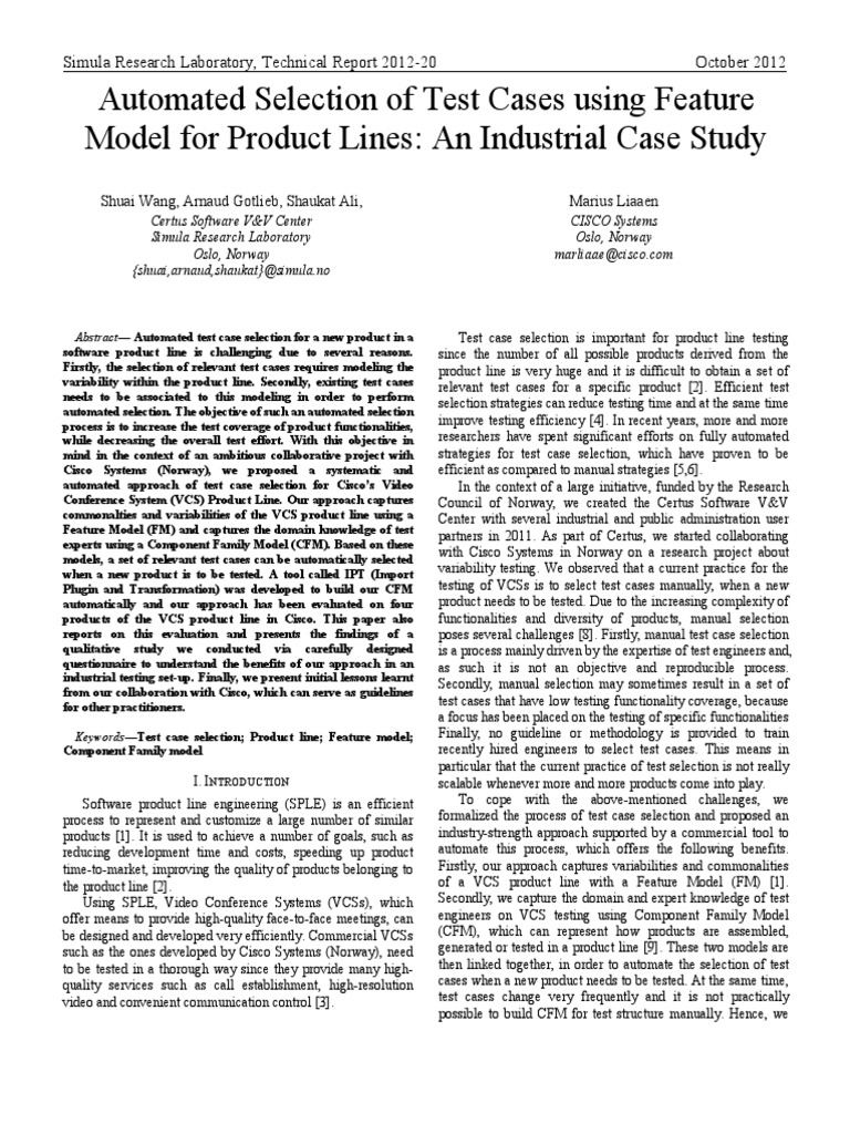 Automated Selection Of Test Cases Using Feature Model For Product Lines An Industrial Case
