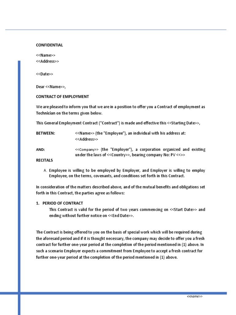 Sample Employee Contract | PDF | Contractual Term | Employment