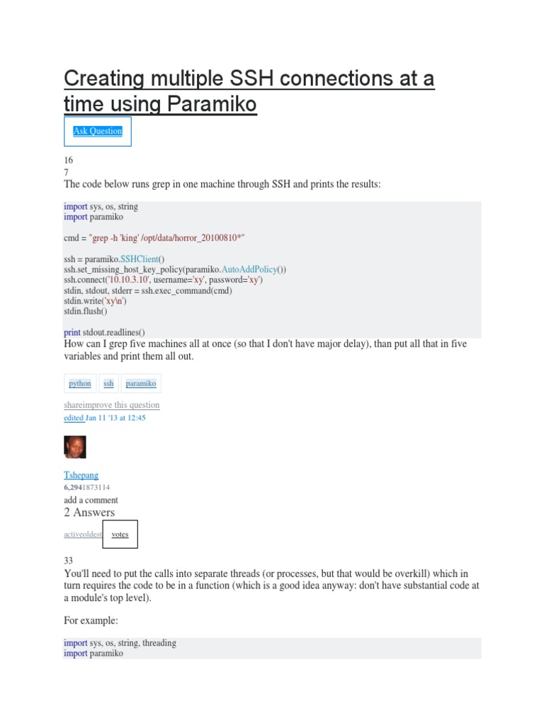 Creating Multiple SSH Connections at A Time Using Paramiko | PDF | Thread (Computing) | Software ...