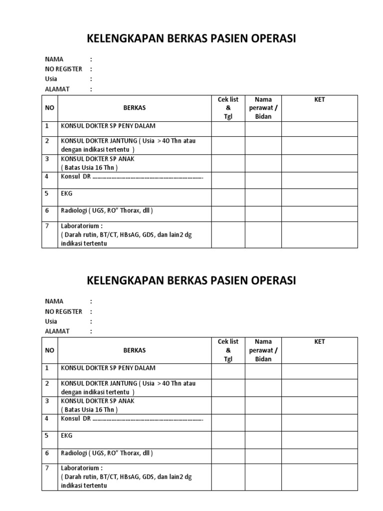 Kelengkapan Berkas Pasien Operasi | PDF