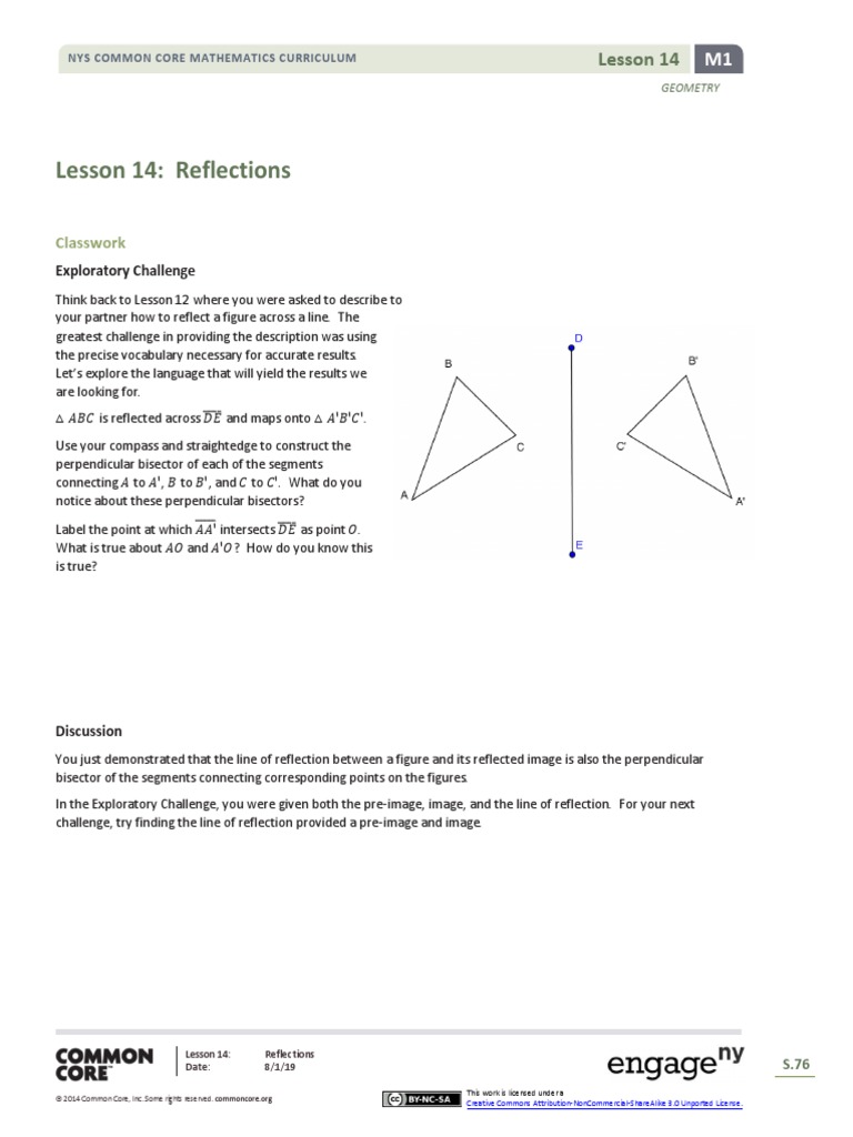 Lesson 14: Reflections: Classwork | PDF | Circle | Perpendicular