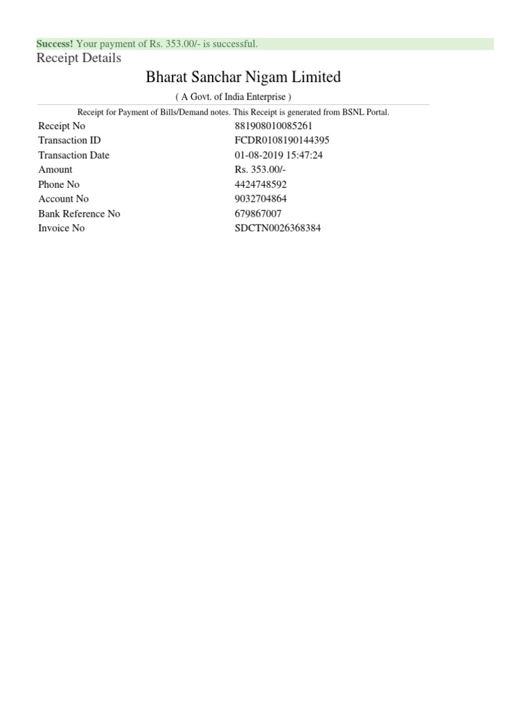 BSNL Bill PDF | PDF | Receipt | Money
