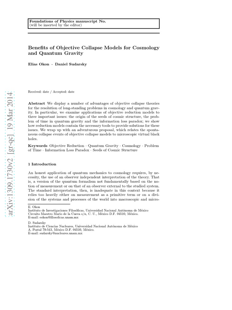 Benefits of Objective Collapse Models For Cosmology and Quantum Gravity ...