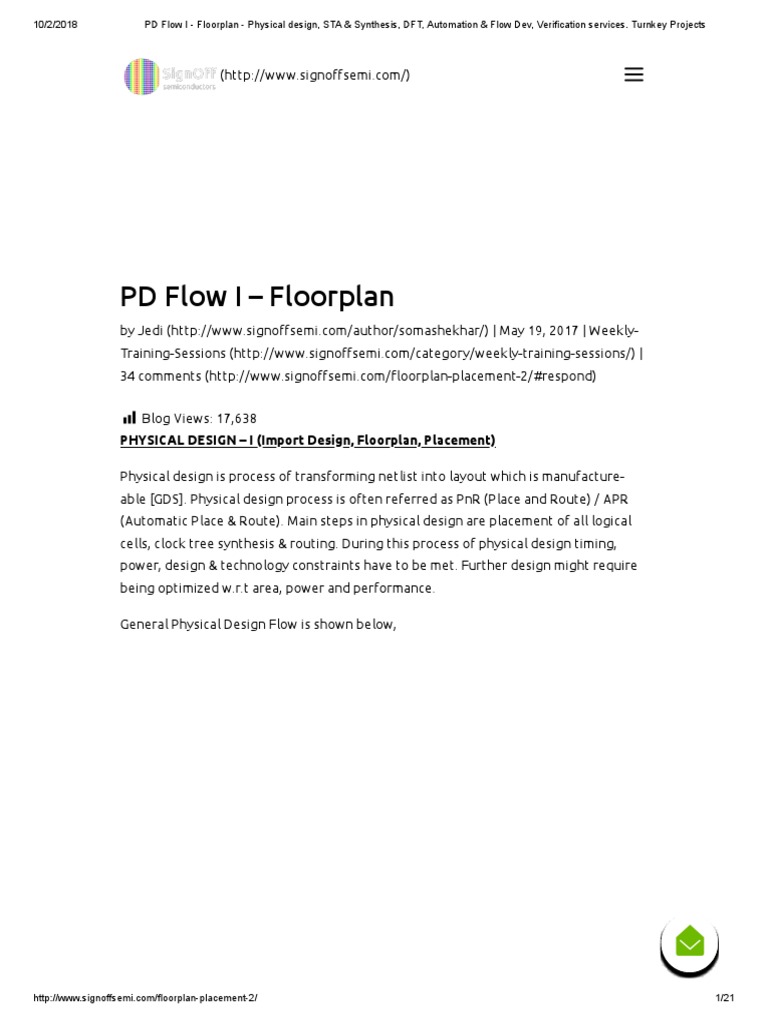 PD Flow I - Floorplan - Physical Design, STA & Synthesis, DFT, Automation & Flow Dev ...