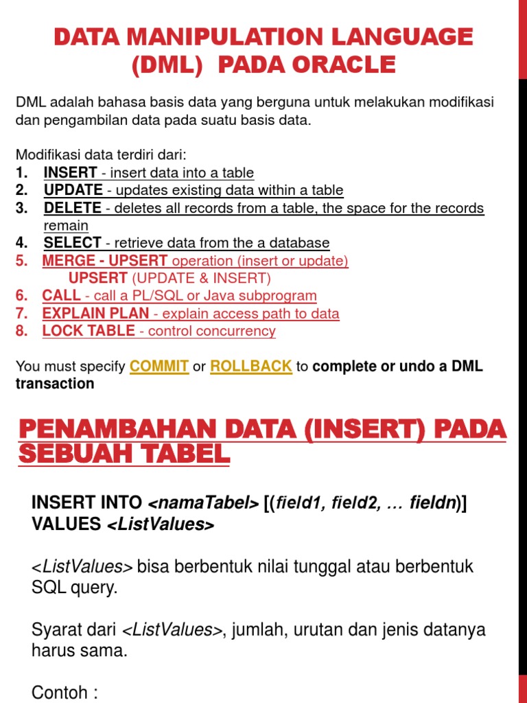 DML Commands in Oracle Explained | PDF
