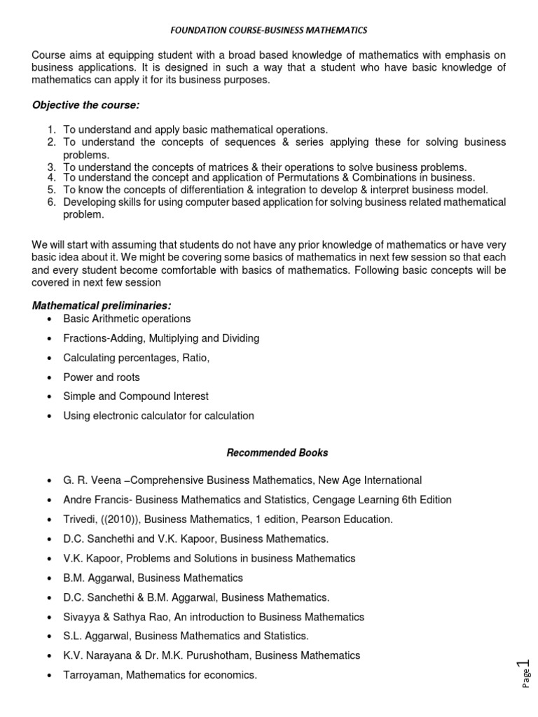 Foundation Course Mathematics | PDF | Teaching Mathematics | Statistics Foundation Course Mathematics | PDF | Teaching Mathematics | Statistics