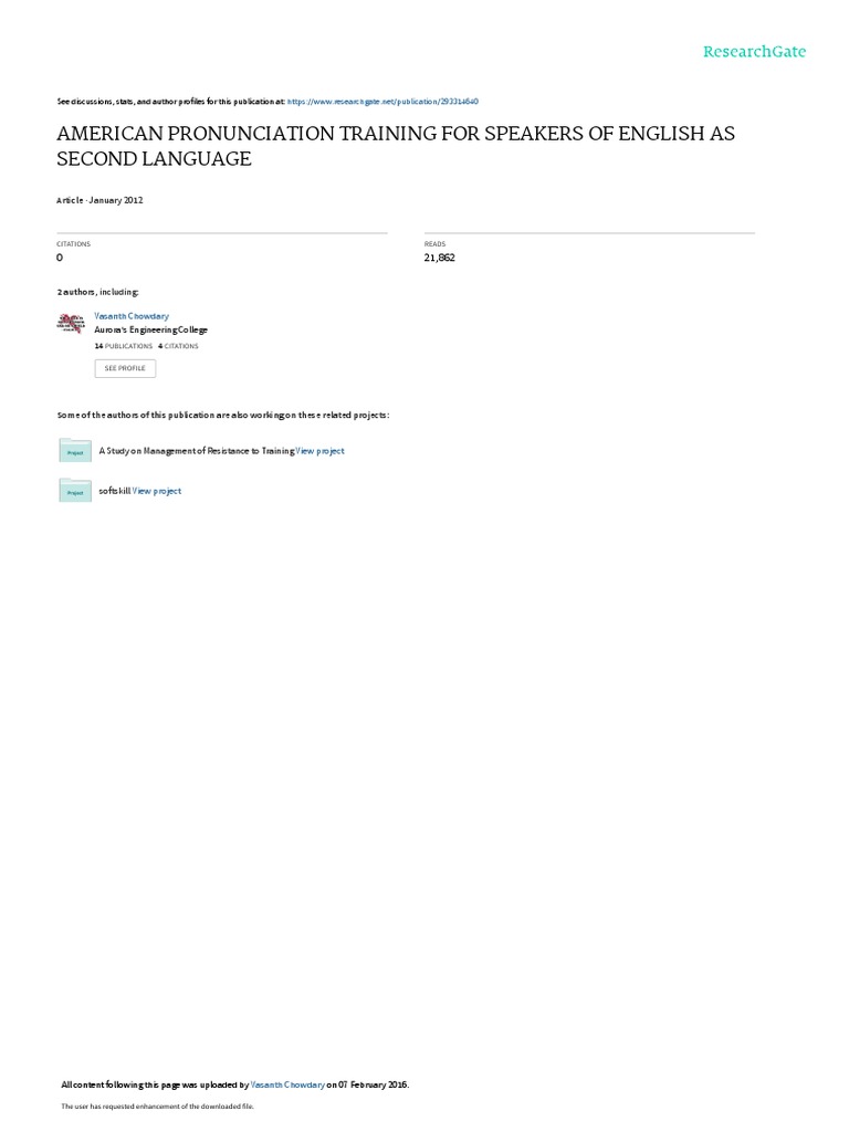 American Pronunciation Training For Speakers of English As Second ...