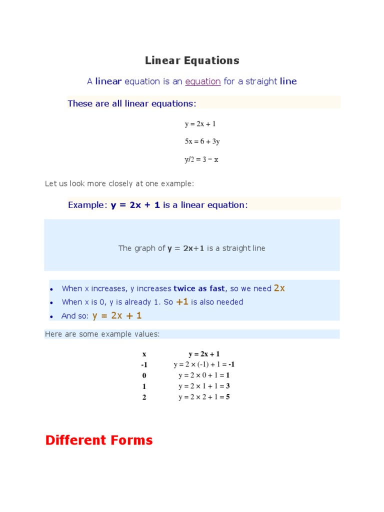 Linear Equations: Different Forms | PDF | Mathematical Concepts | Algebra