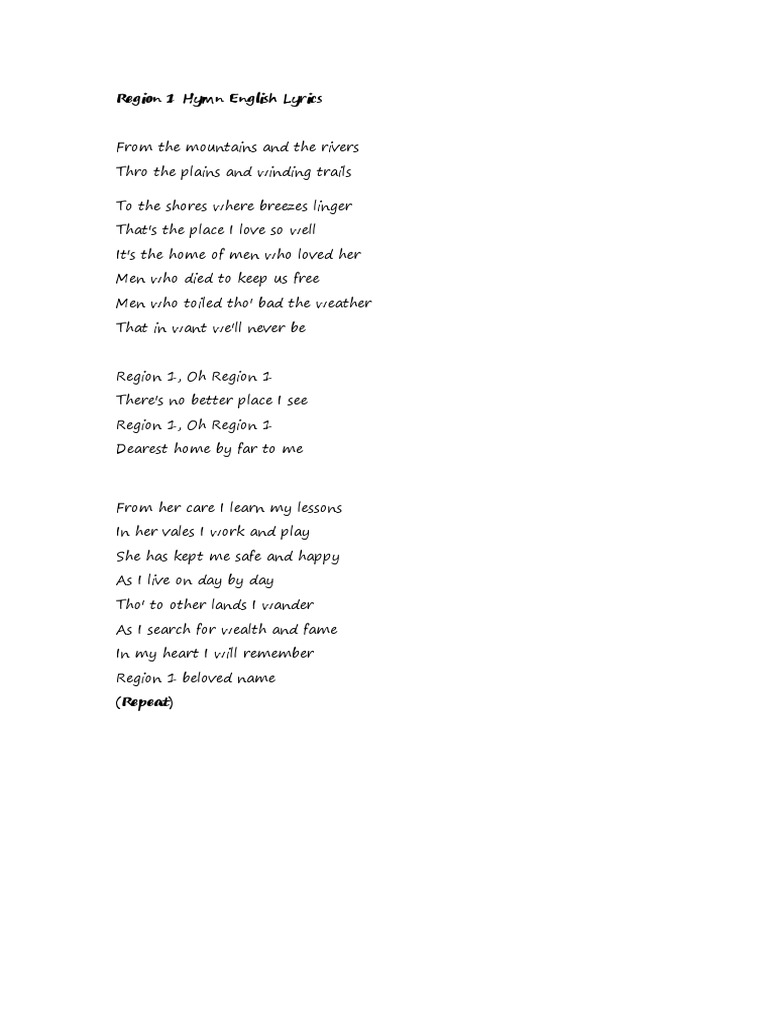 Region 1 Hymn English Lyrics | PDF