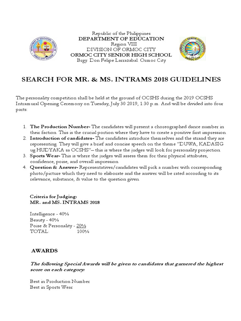 Search For Mr. & Ms. Intrams 2018 Guidelines: Department of Education ...