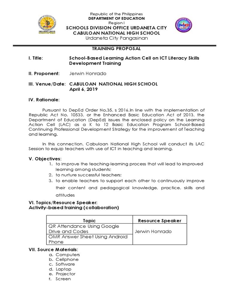 Training Proposal ICT | PDF | Educational Technology | Computing