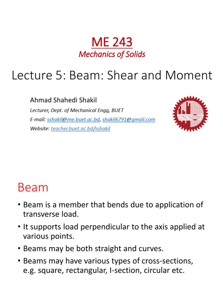 ME 243 - Lec05 | PDF | Bending | Beam (Structure)