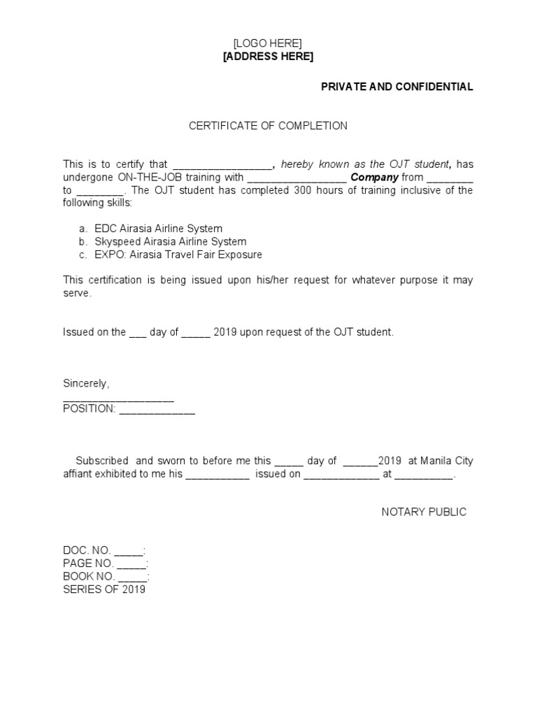 OJT Completion Certificate | PDF