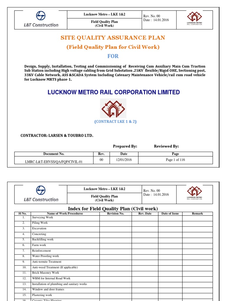 Field Quality Assurance Plan for Civil Work | PDF | Specification ...
