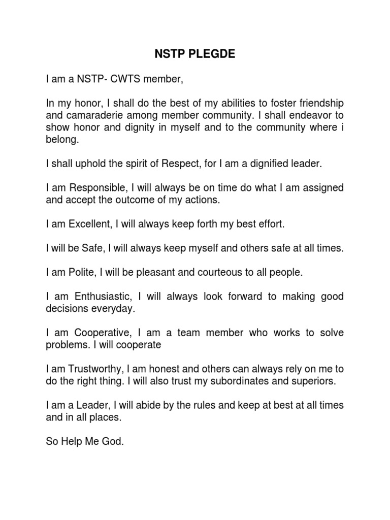 NSTP Pledge of Commitment | PDF | Career & Growth | Lifestyle