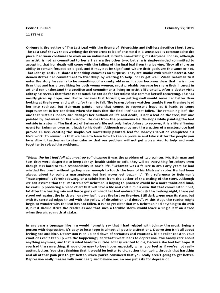 "When The Last Leaf Fall She Must Go To" Disagree It Was The Problem of ...