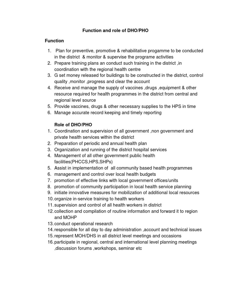 Function and Role of DHO | PDF | Public Health | Health Care