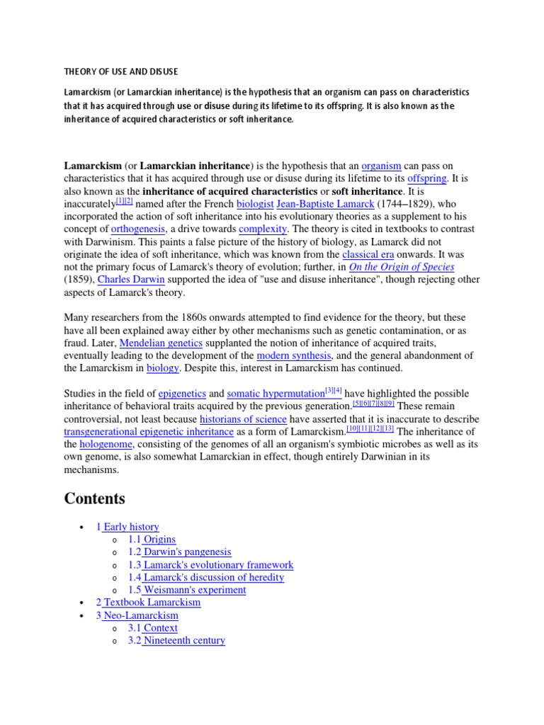 Theory of Use and Disuse | PDF | Heredity | Evolution