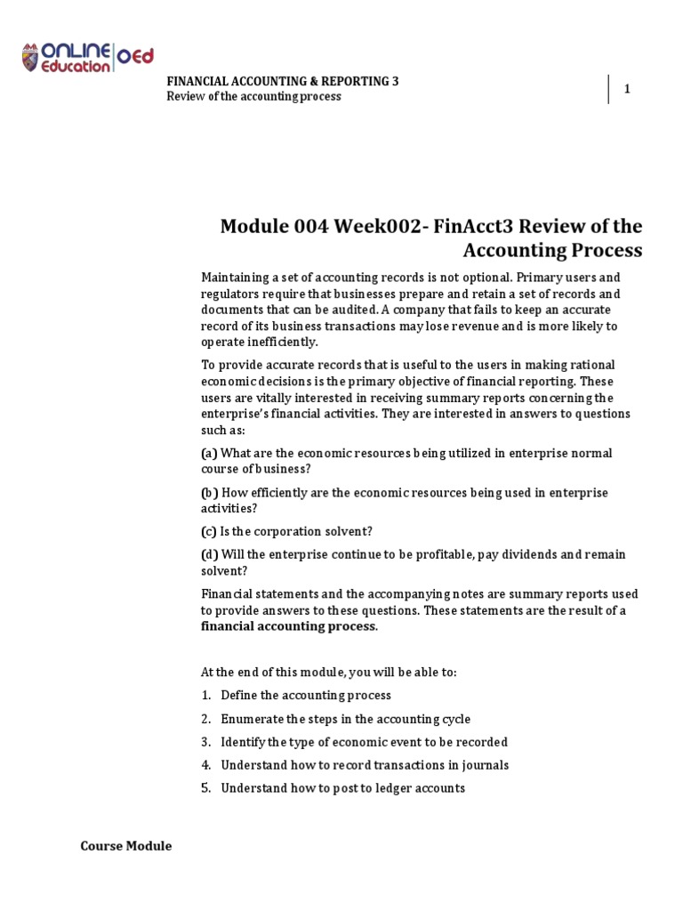 Module 004 Week002-Finacct3 Review of The Accounting Process | PDF | Debits And Credits ...