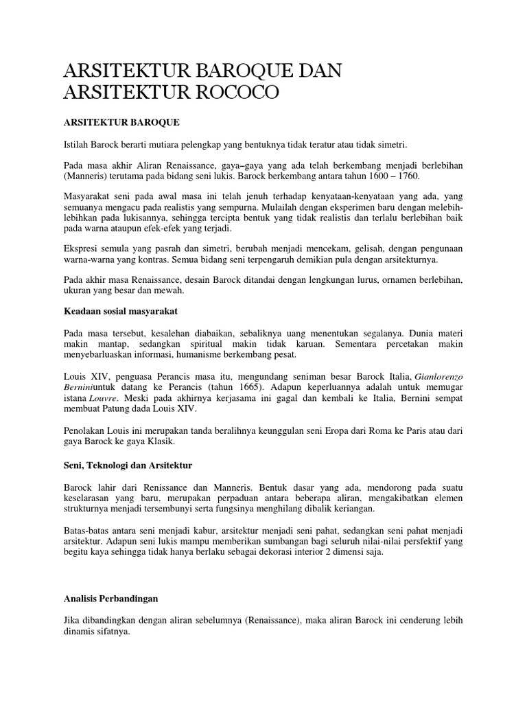 Kesimpulan ARSITEKTUR BAROQUE DAN ARSITE | PDF