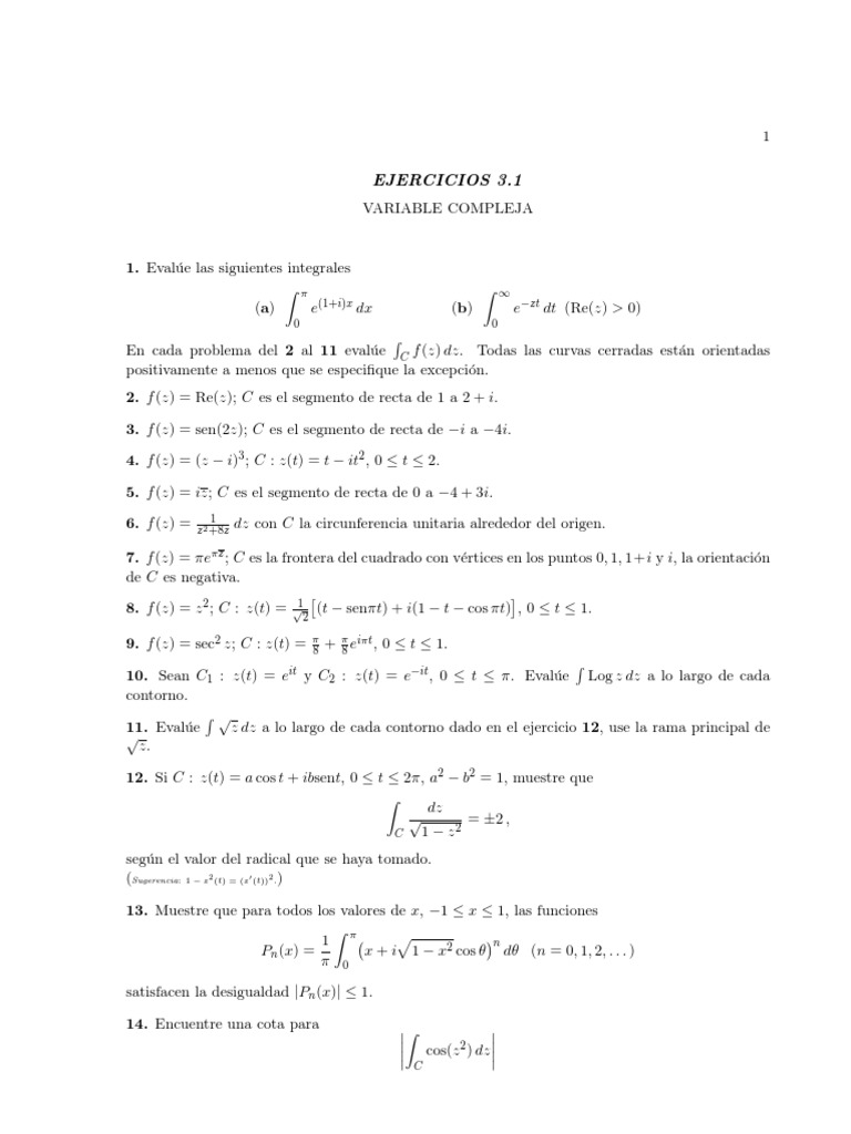 Integrales de Variables Complejas | PDF | Integral | Álgebra abstracta