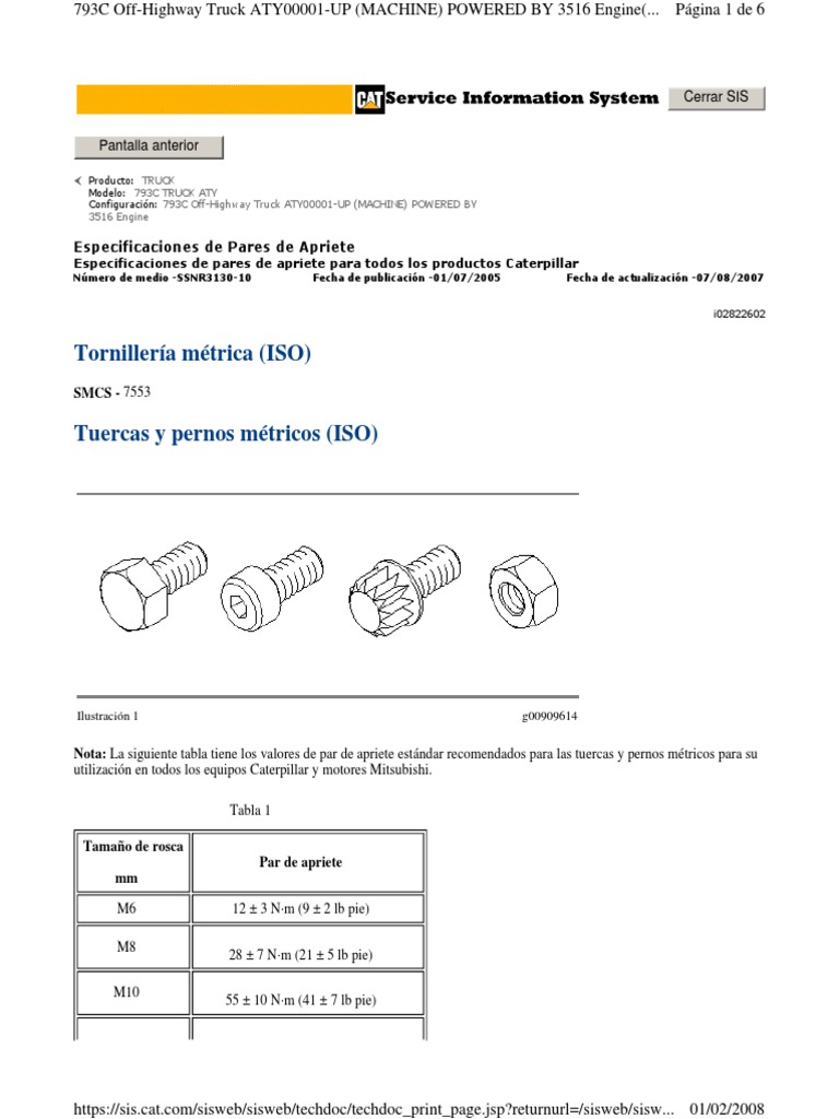 Https Sis Cat Torque Bulones Metricos PDF | PDF | Tornillo | Ingeniería ...